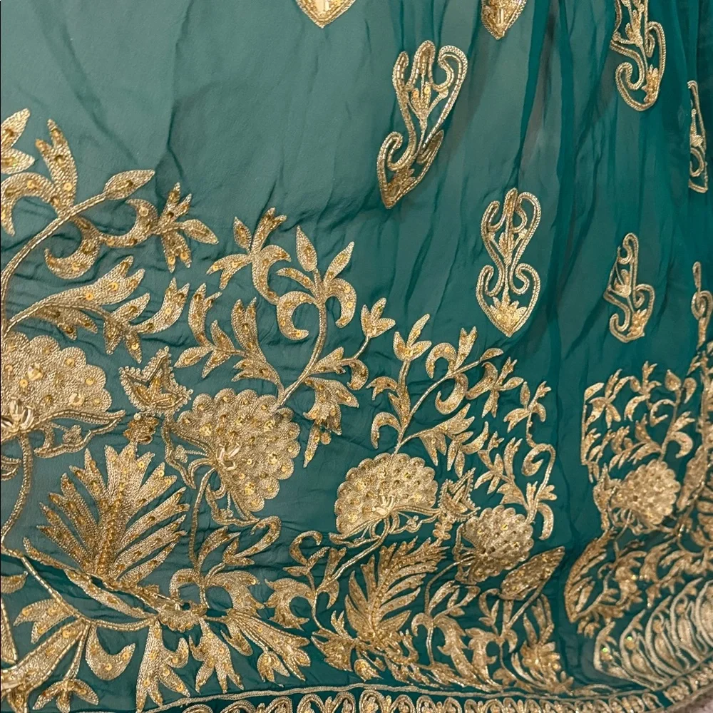 Dresses | Green And Gold Embroidered Handmade Bridal Kaftan | Poshmark